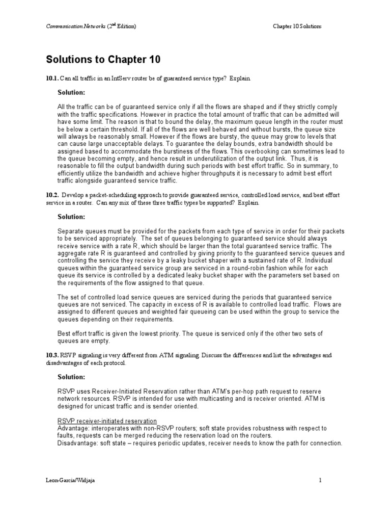 Solutions To Chapter 10: Communication Networks (2 | PDF