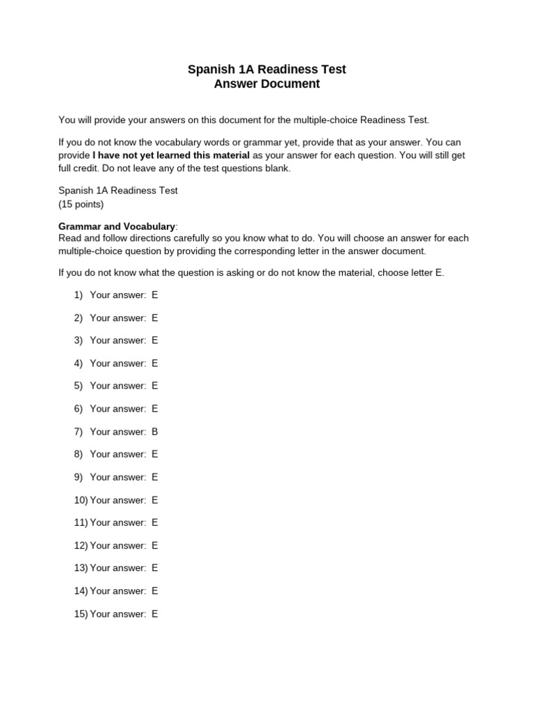 Spanish Readiness Answers | PDF