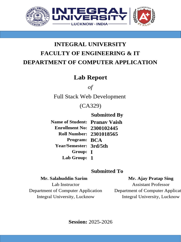 Full Stack Web Development Lab Report | PDF