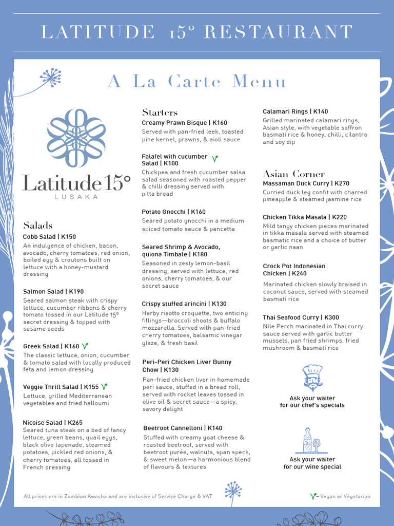 Latitude 15º Restaurant A La Carte Menu | PDF | Salad | Sauce