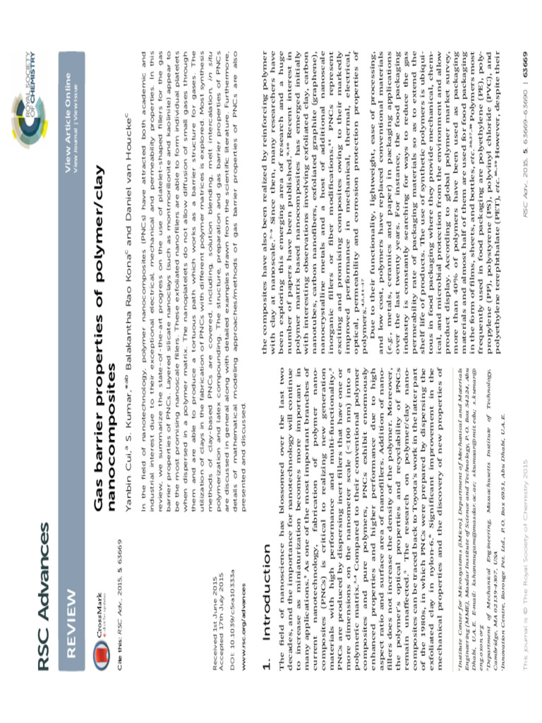 Gas Barrier Properties of Polymer:Clay Nanocomposites - Yanbin Cui Et ...