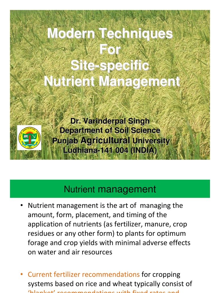 Modern Techniques For Site-Specific Nutrient Management - Dr ...