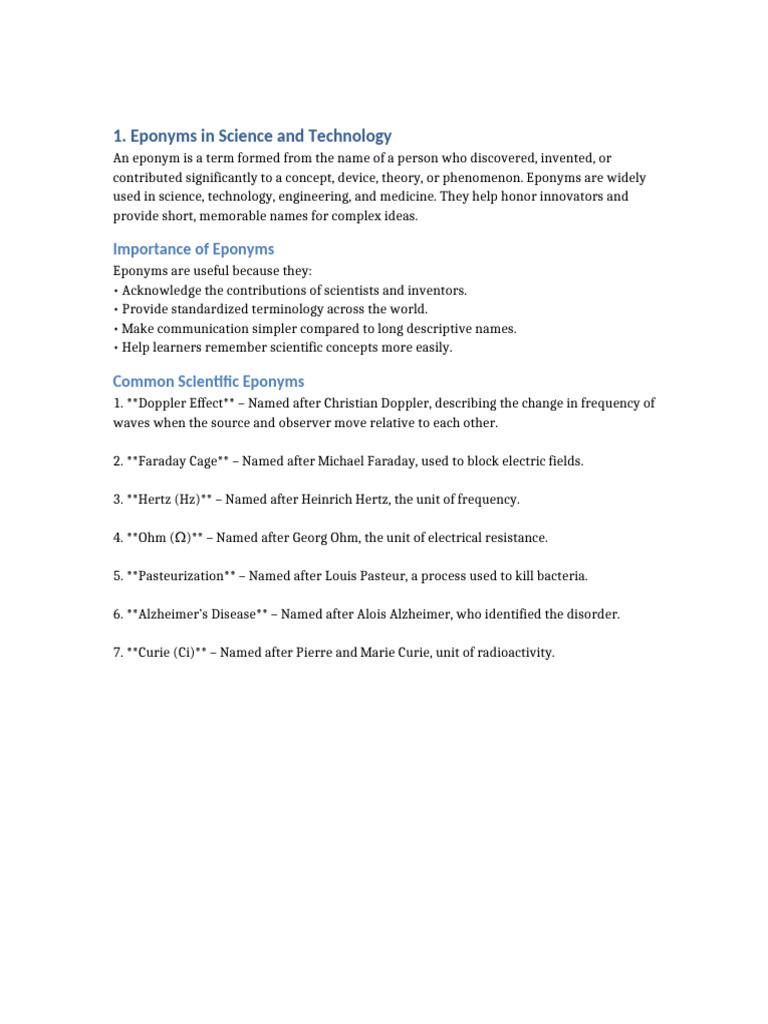 Eponyms Blending Acronyms Four Pages | PDF | Science | Acronym