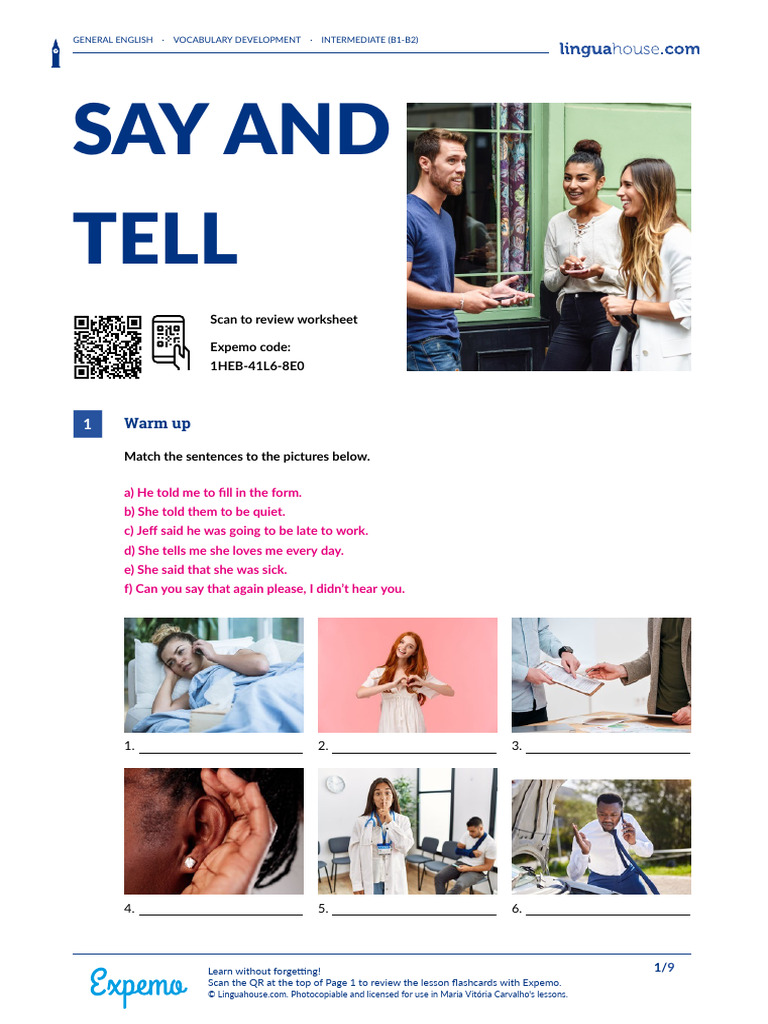 Say vs. Tell: English Vocabulary Guide | PDF | Syntax | Grammar