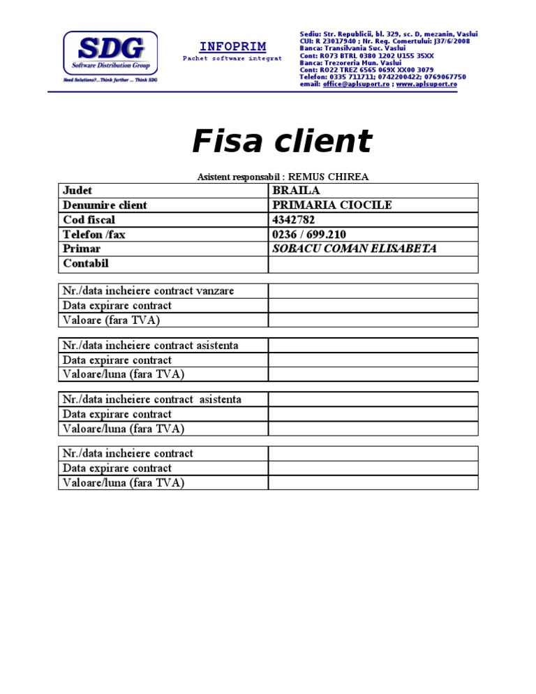 Fisa Client Primaria Ciocile | PDF | Finance & Money Management