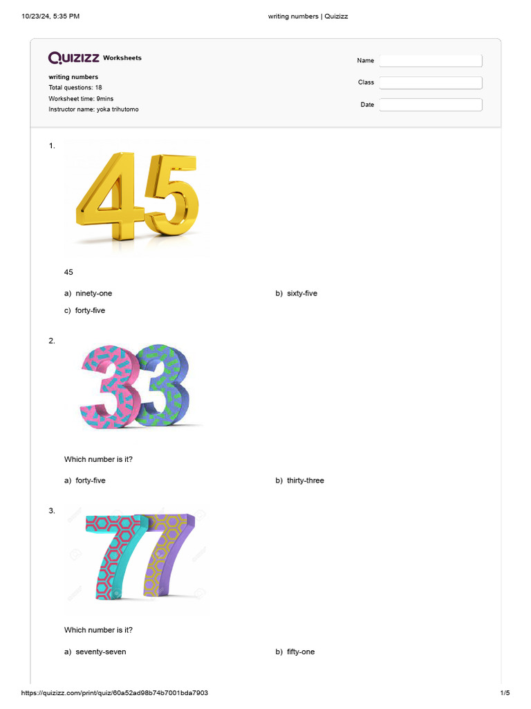 Writing Numbers - Quizizz | PDF | Chess Theory | Chess Openings