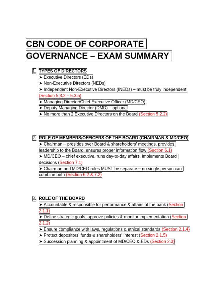 Final CBN Code and NCCG for CORPORATE LAW Exam Grok Ai | PDF | Board Of ...