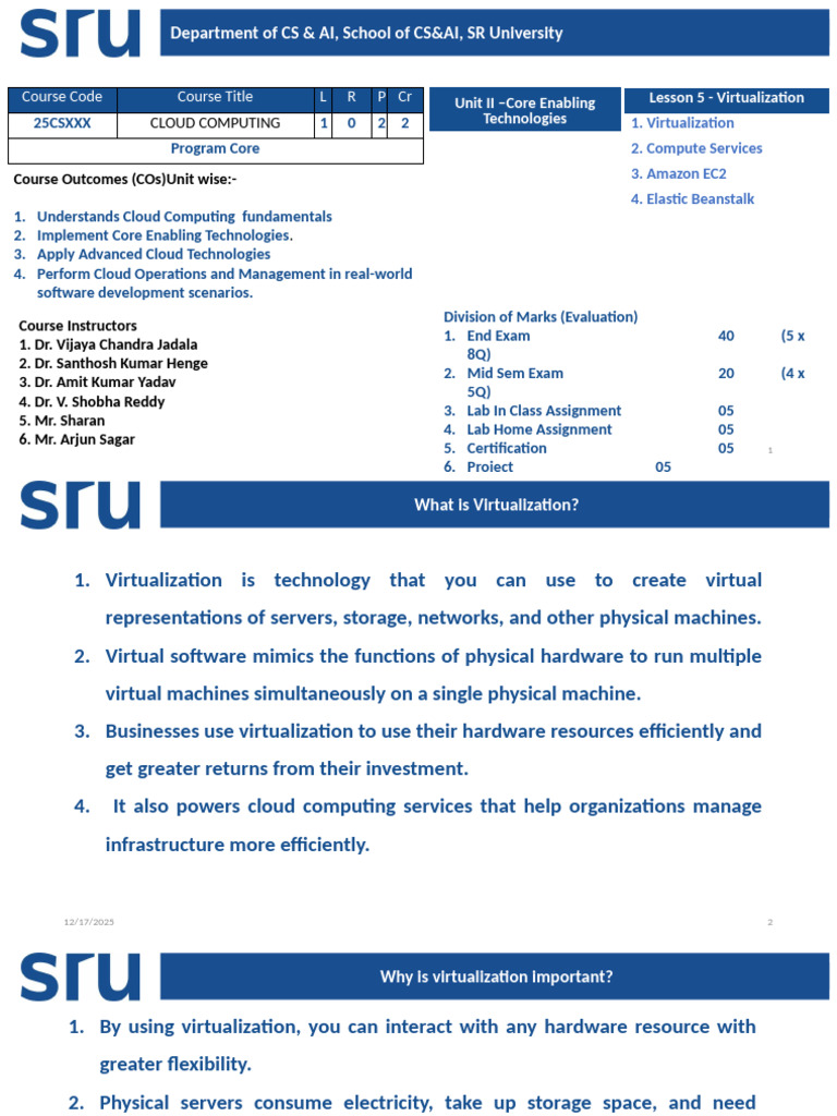 Department of CS & AI, School of CS&AI, SR University: Cloud Computing ...