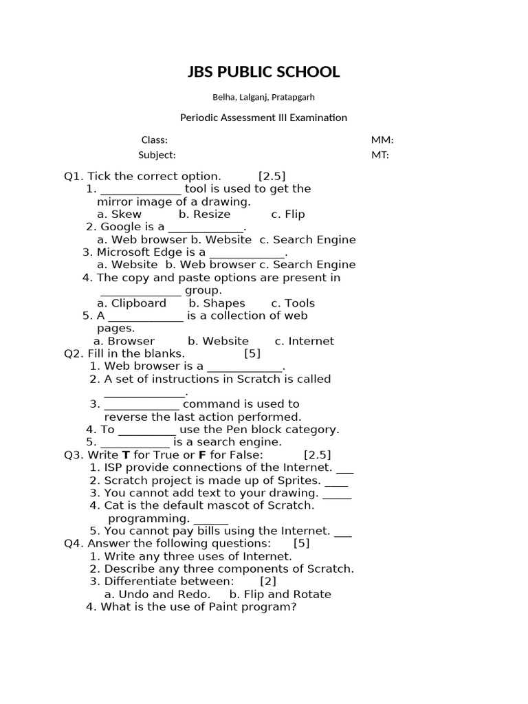 Class III Periodic Assessment Exam | PDF