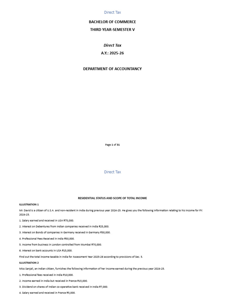 Direct Tax: Residential Status & Income | PDF | Expense | Employee Benefits