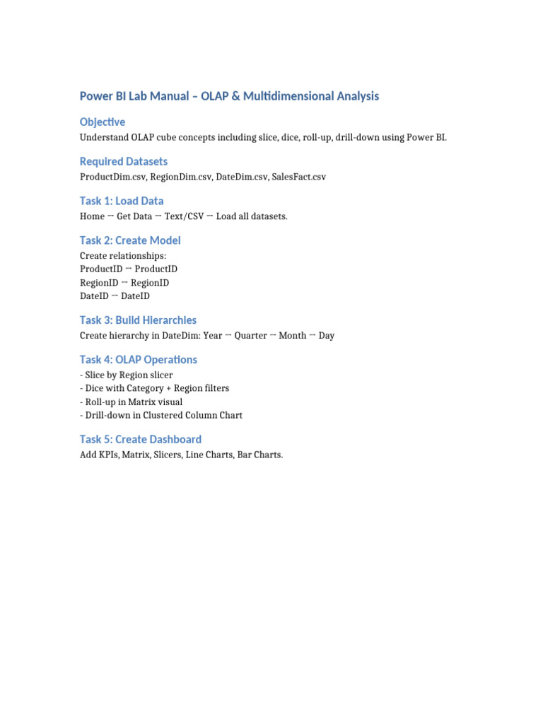 PowerBI OLAP LabManual | PDF