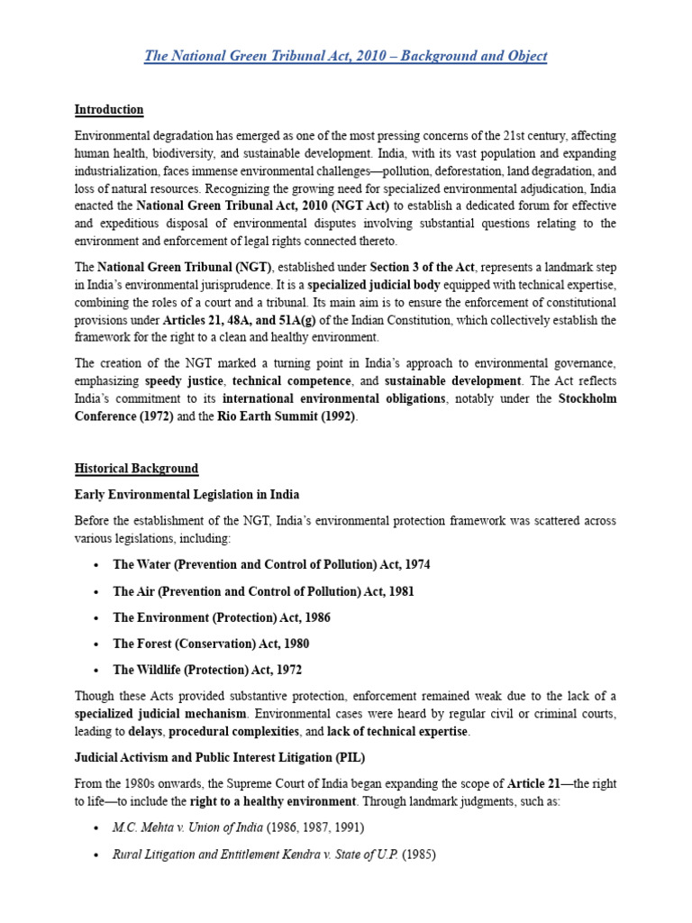 National Green Tribunal Act Overview | PDF | Environmental Protection ...