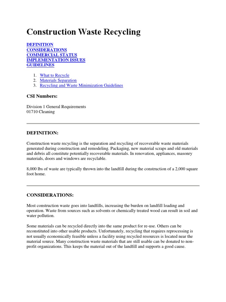 Maximizing Construction Waste Recycling Through Comprehensive ...