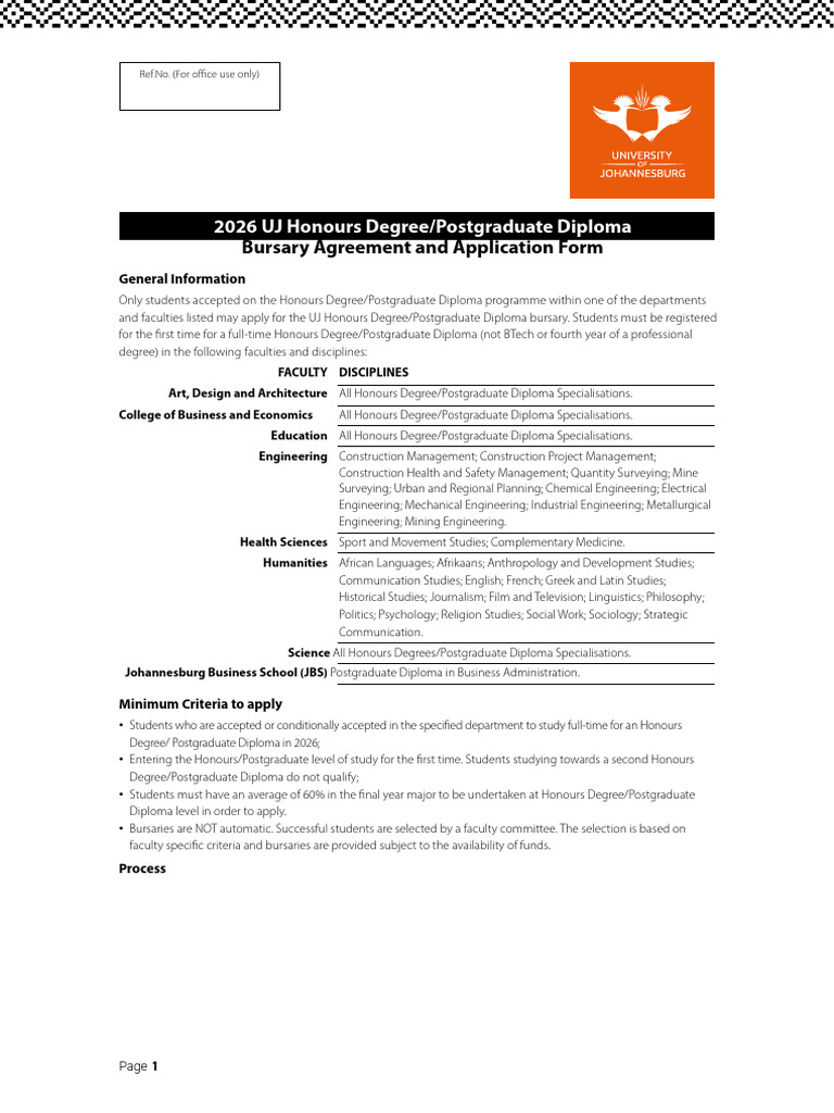 UJ 2026 Honours Bursary Application Form | PDF | Postgraduate Education ...