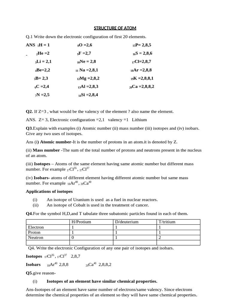 STRUCTURE OF ATOM -2 | PDF | Atoms | Isotope