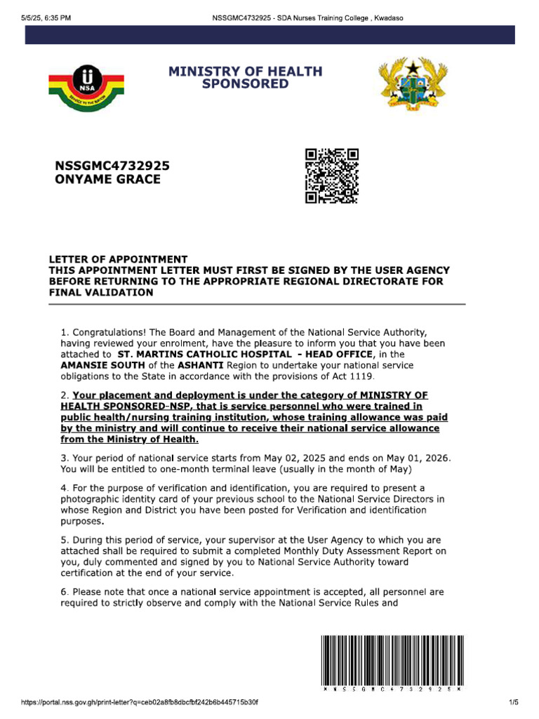 Onyame Grace Posting Letter | PDF