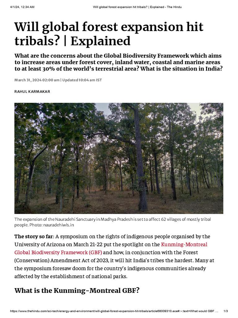 Will Global Forest Expansion Hit Tribals - Explained - The Hindu | PDF ...