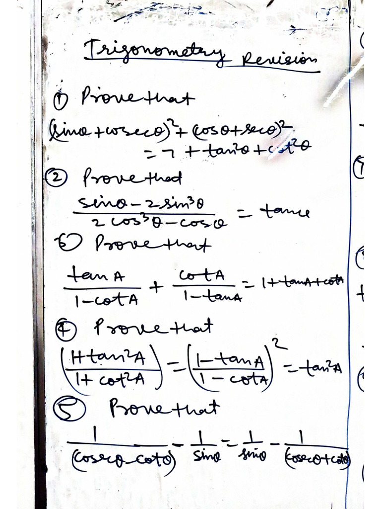 Class 10 Trigonometry Important Questions Pdf