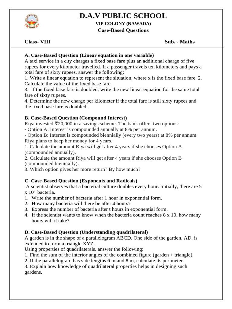 Case Based Question - DAV PS Nawada | PDF