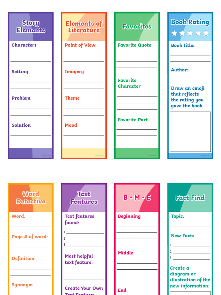 Story Retelling Editable Bookmarks English | PDF