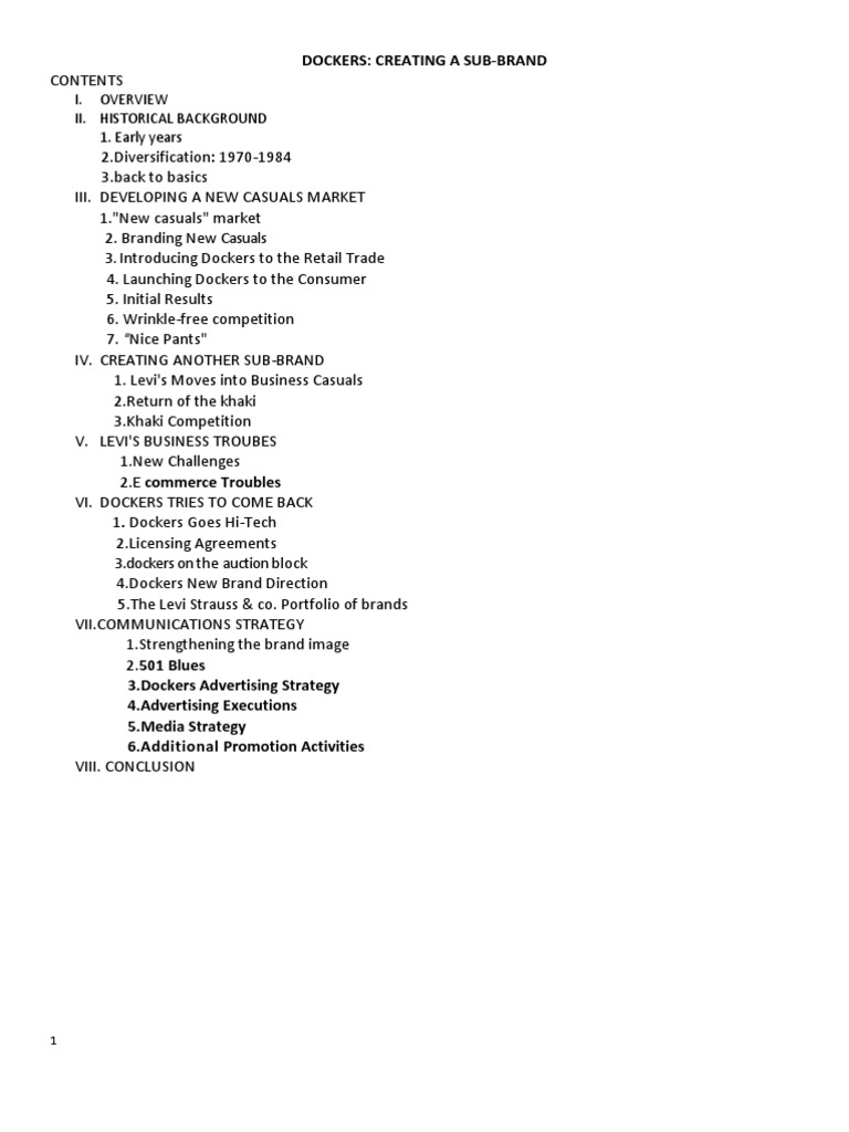 Dockers: Creating A Sub-Brand: I. Overview Ii. Historical Background 1 ...