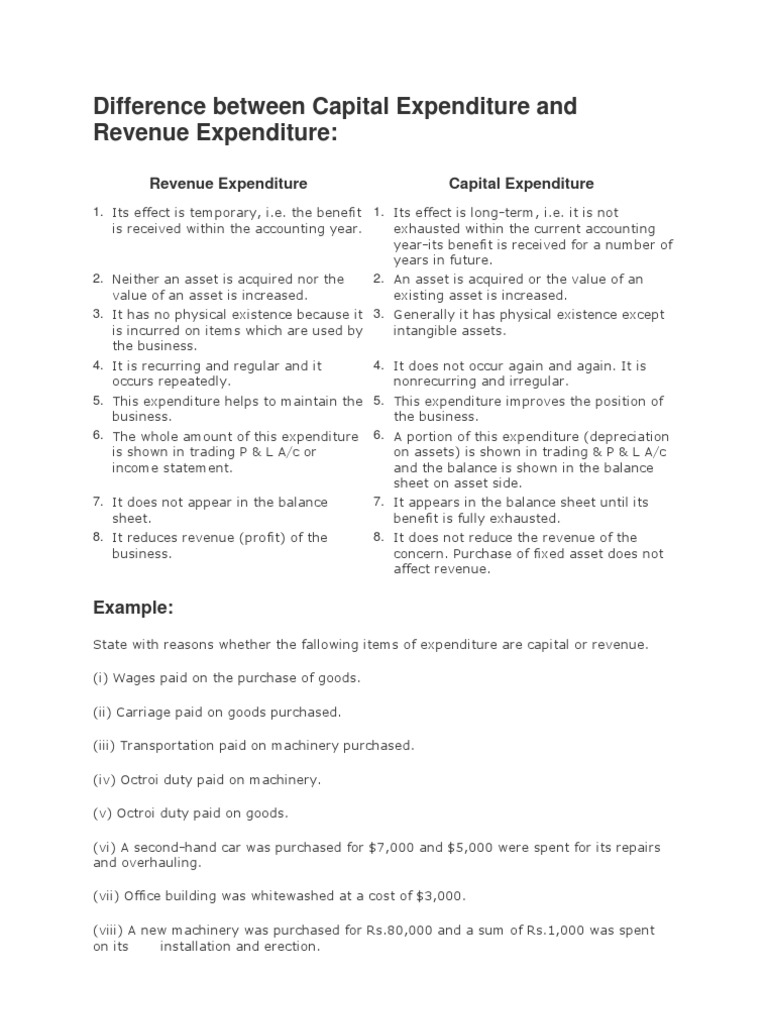 Capital vs Revenue Expenditure Explained | PDF | Expense | Internal ...