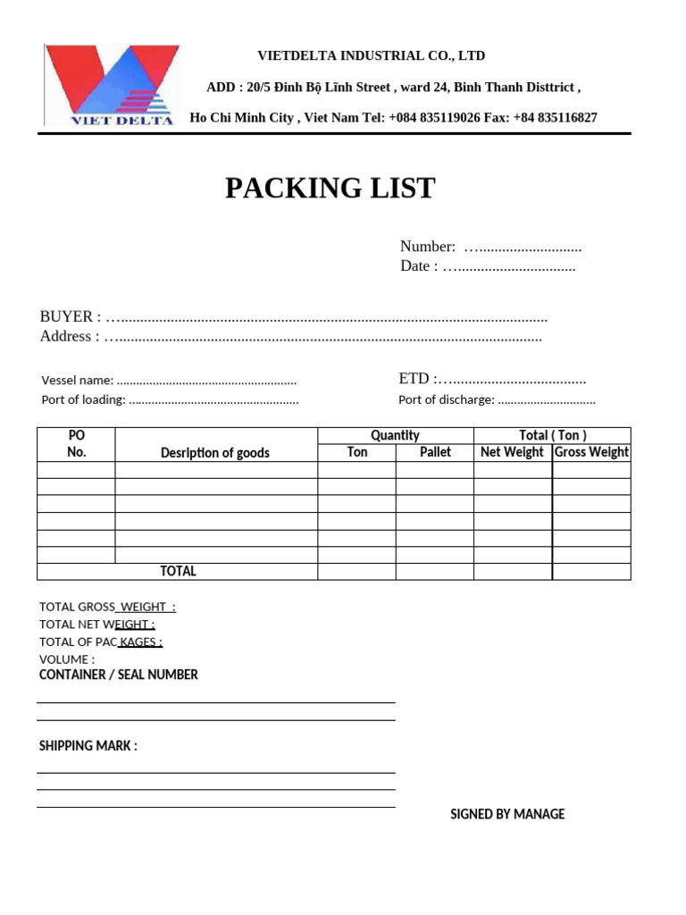 Packing List | PDF