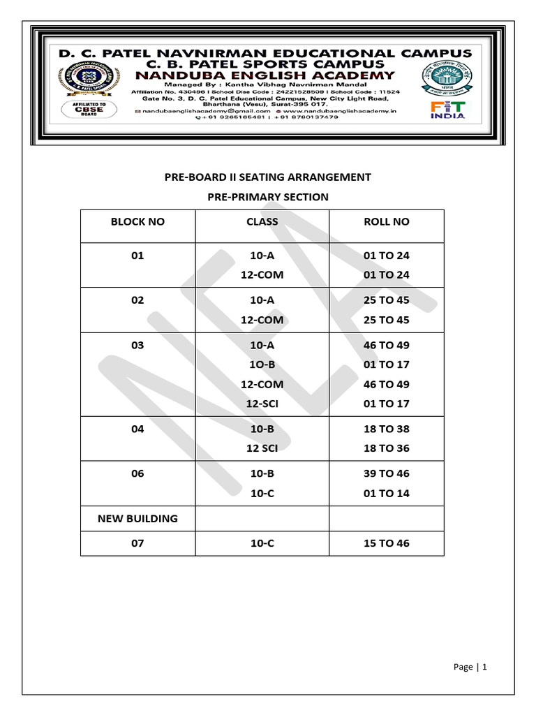 Pre-Primary Seating Arrangement Guide | PDF