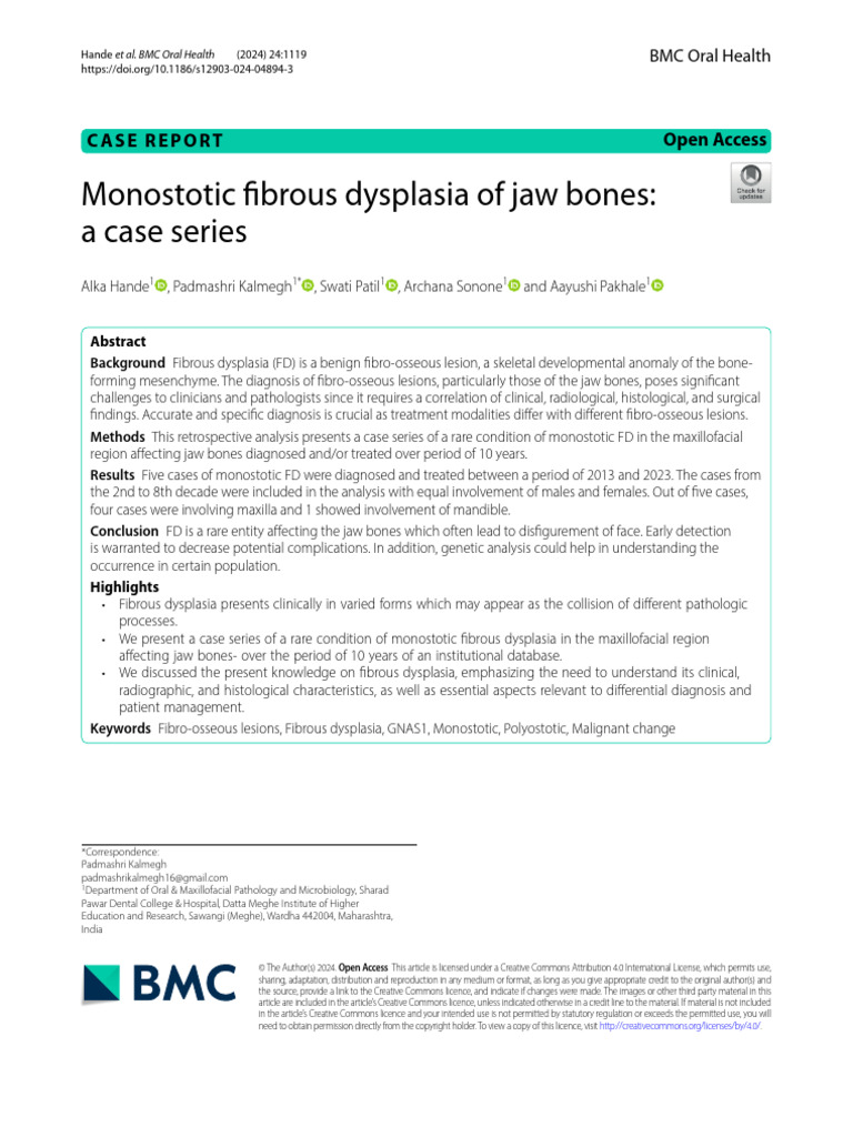 Monostotic Fibrous Dysplasia of Jaw Bones - A Case Series | PDF | Bone ...