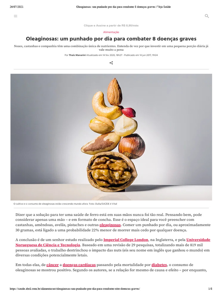 2017 MANARINI Oleaginosas_ Um Punhado Por Dia Para Combater 8 Doenças ...