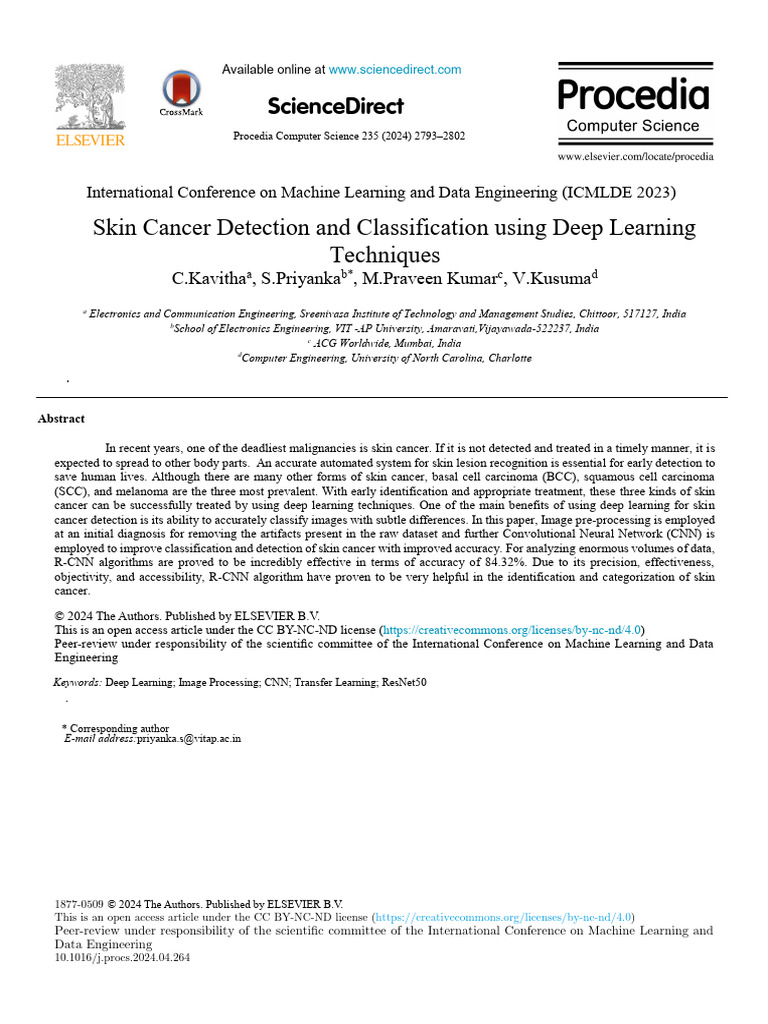 Skin Cancer Detection and Classification Using Deep 2024 Procedia ...