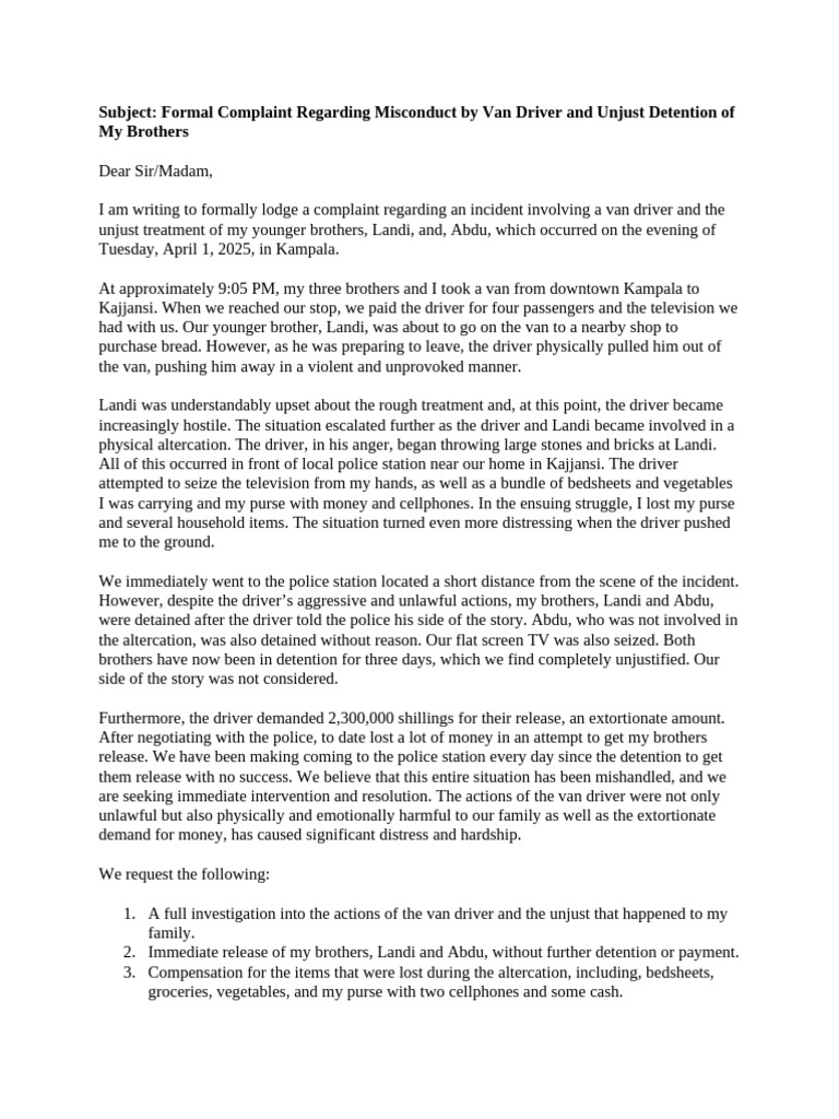Complaint About The Van Driver Incident2 | PDF | Crimes | Crime & Violence