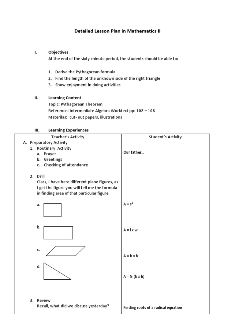 Detailed Lesson Plan | PDF | Elementary Geometry | Euclidean Plane Geometry