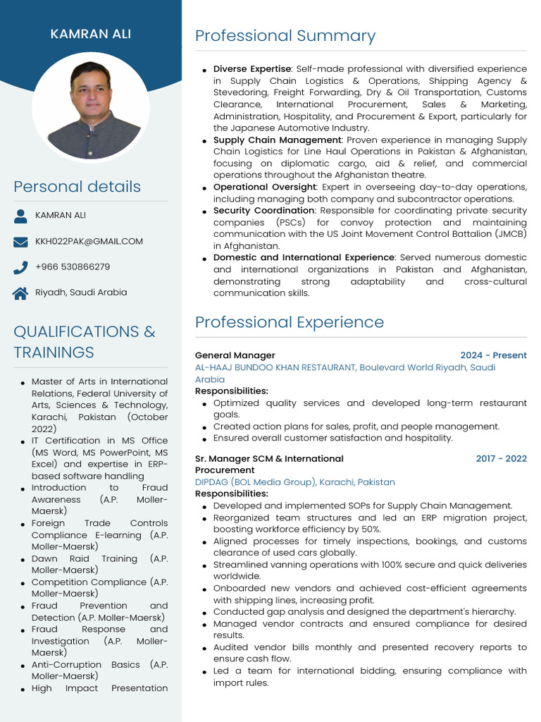 Resume Kamran Ali (1) (2) | PDF | Supply Chain Management | Economies