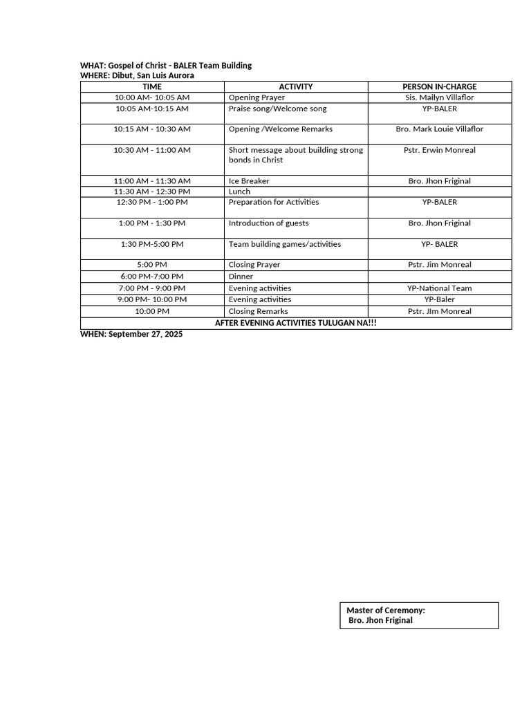 Baler Team Building Program | PDF