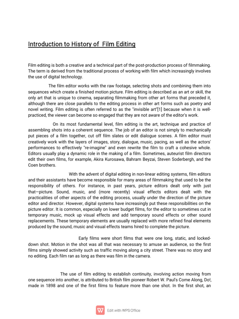 History of Film Editing Techniques | PDF