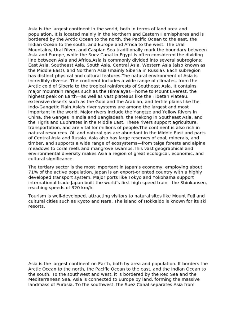 Asia: Geography, Resources, and Economy | PDF | Asia | Continent