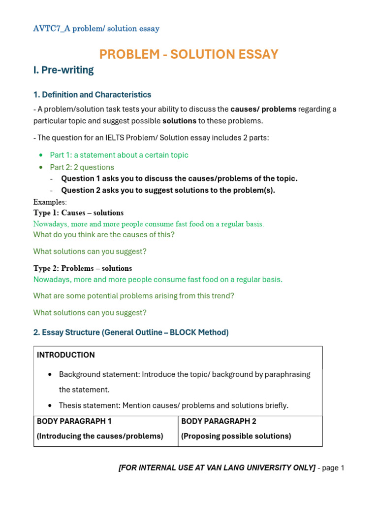 AVTC7- Lesson 24 - Task 2 - Problem and Solution Essay - Before Class ...