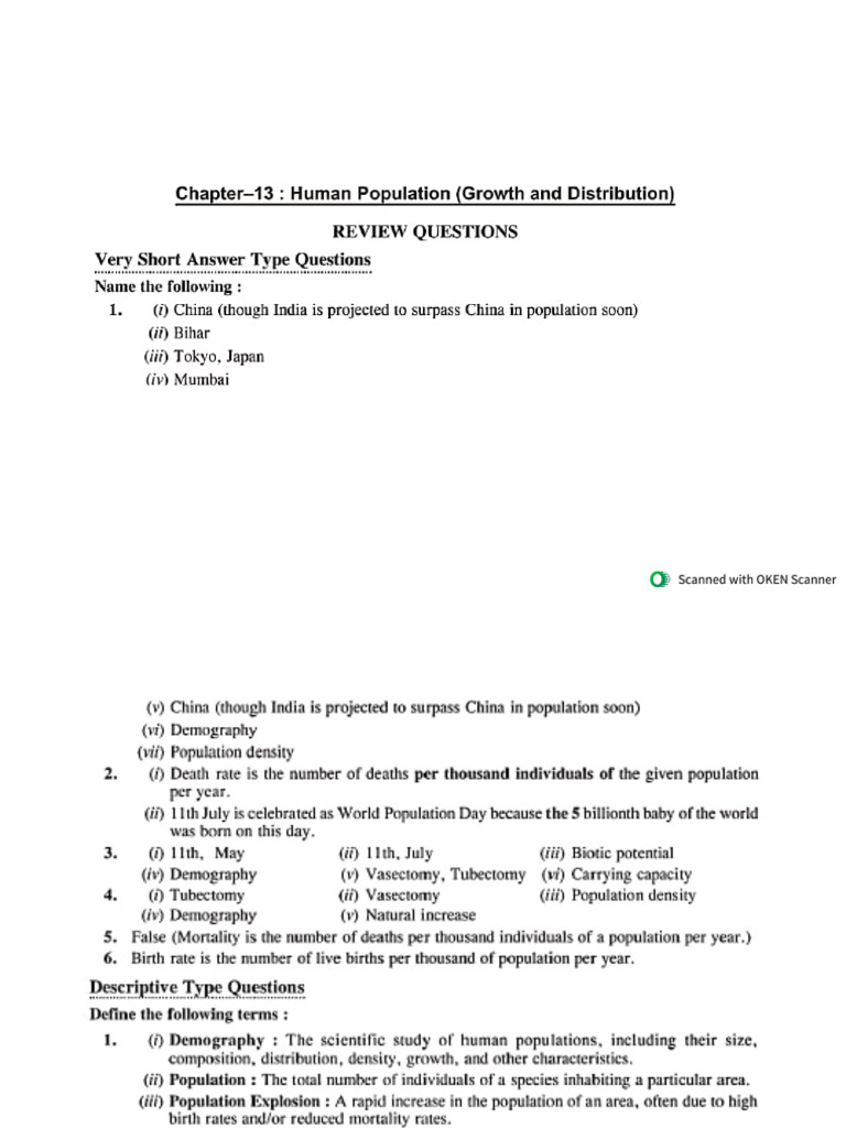 10th Biology Human Population Notes | PDF