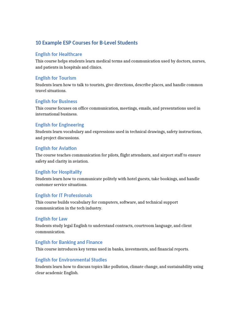 ESP Course Examples B Level | PDF