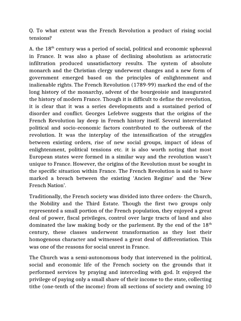 French Revolution Product of Rising Social Tensions | PDF | French ...