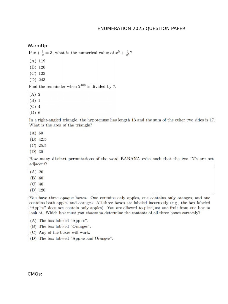 Enumeration 2025 Question Paper | PDF