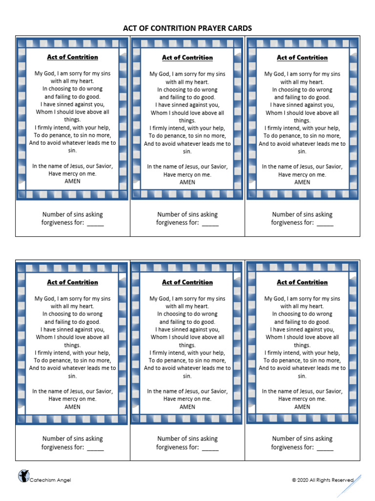 Act of Contrition Prayer Card Template | PDF | Penance | Forgiveness