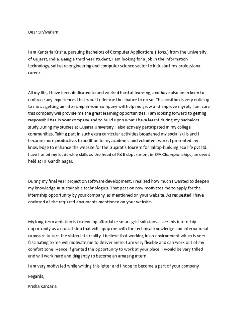 Motivation Letter Internship | PDF