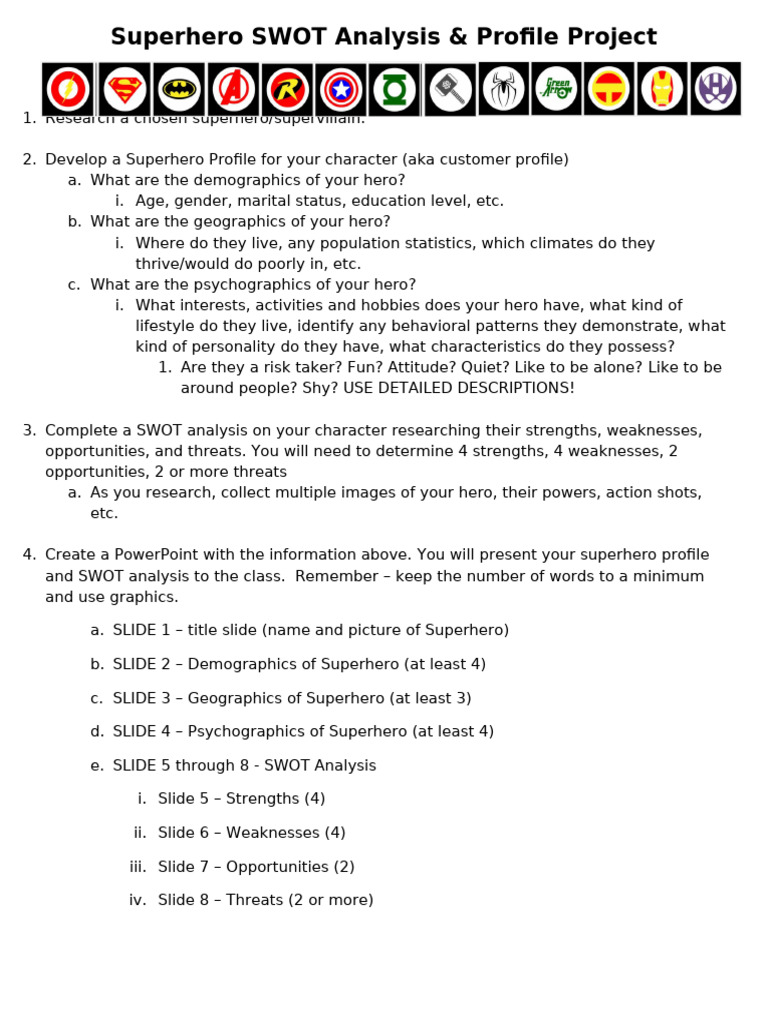 Superhero SWOT Analysis Profile Presentation | PDF | Superheroes | Swot ...