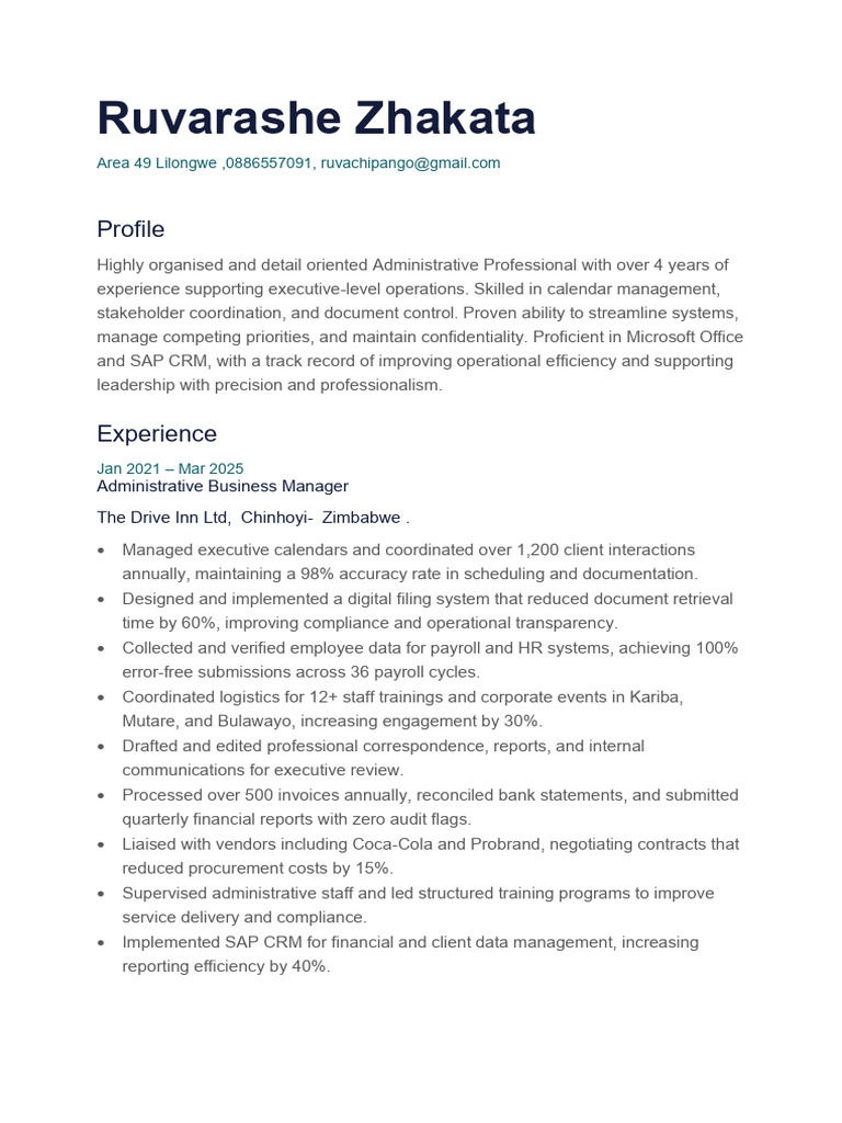 Administrative Professional Resume | PDF | Business