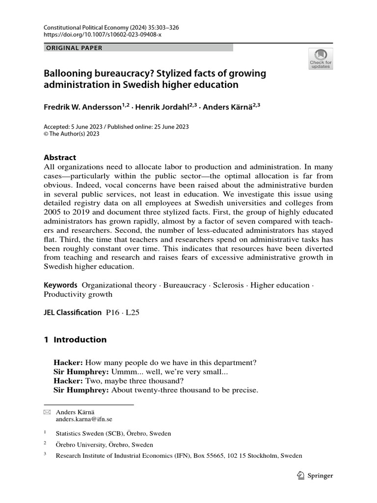 Ballooning Bureaucracy Stylized Facts of Growing | PDF | Employment ...
