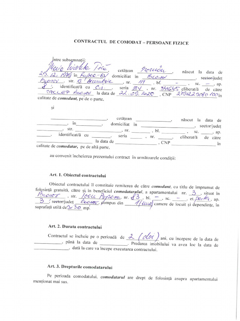 Contract de Comodat | PDF