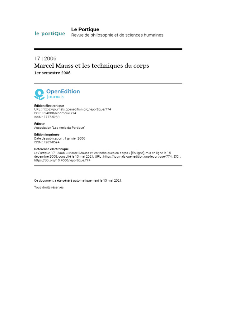 Mauss et les techniques du corps | PDF | Cinématographie | Stoïcisme