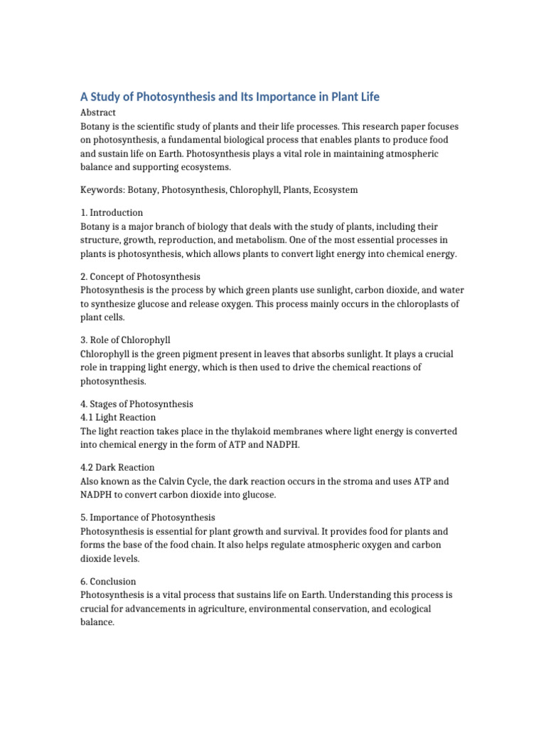 Botany Research Paper Photosynthesis | PDF